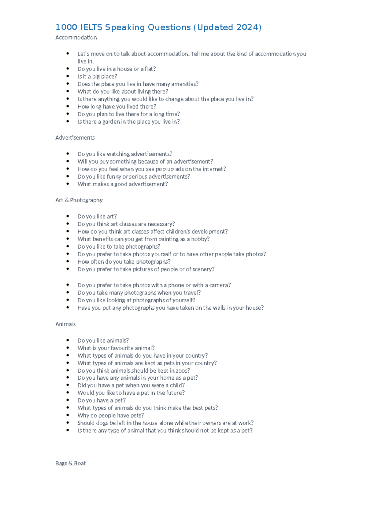 IELTS Speaking Questions: Comprehensive Guide (Updated 2024) - Studocu