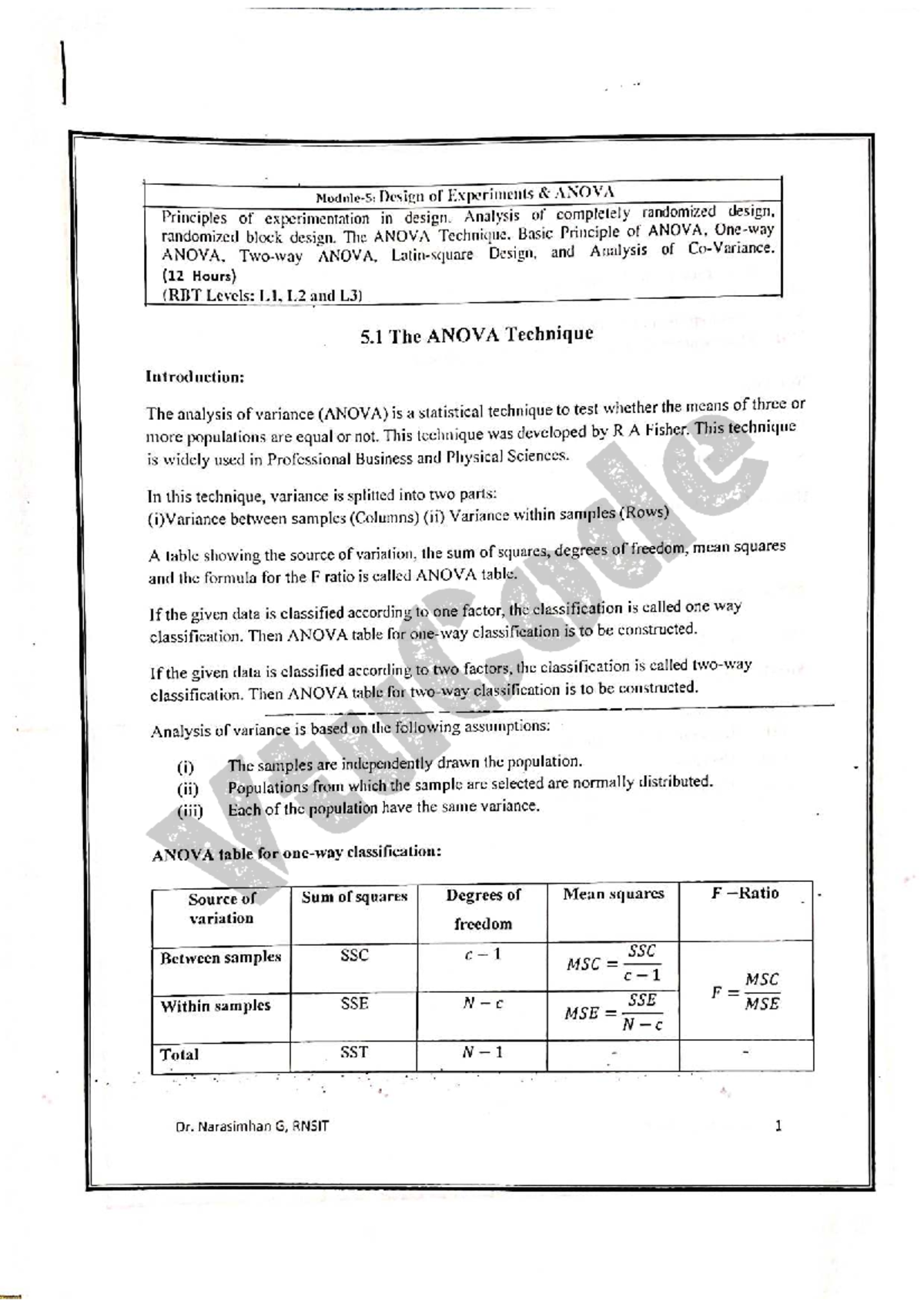BCS301 Module 5: ANOVA Principles and Techniques in Experimental Design ...