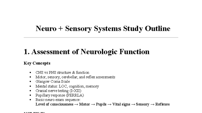 Neuro 1 - Key Concepts and Management for Exam 3 - Studocu