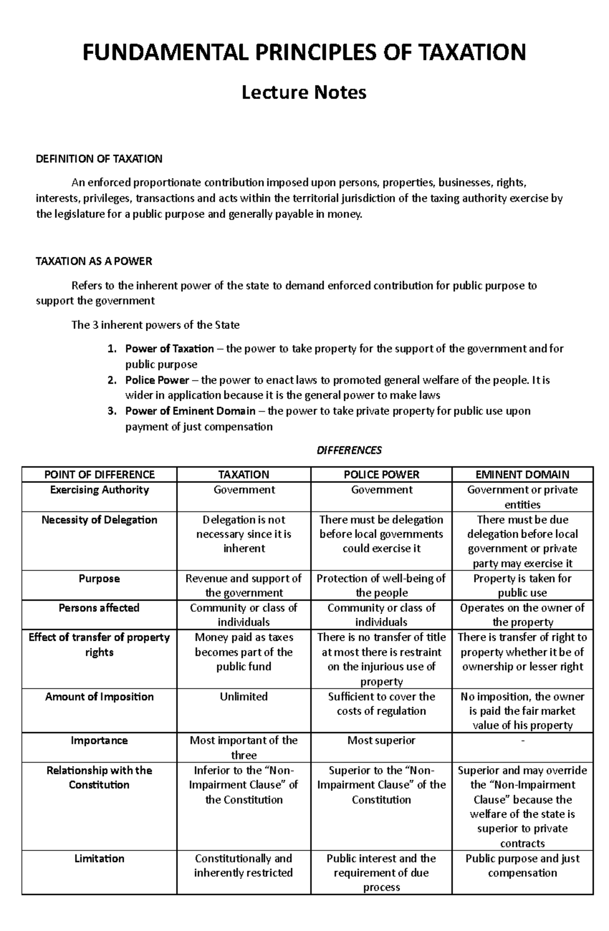 01. Comprehensive Lecture Notes on Fundamental Principles of Taxation ...