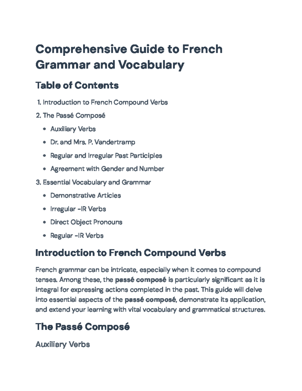 Comprehensive Guide to French Grammar and Vocabulary (FR101 ...