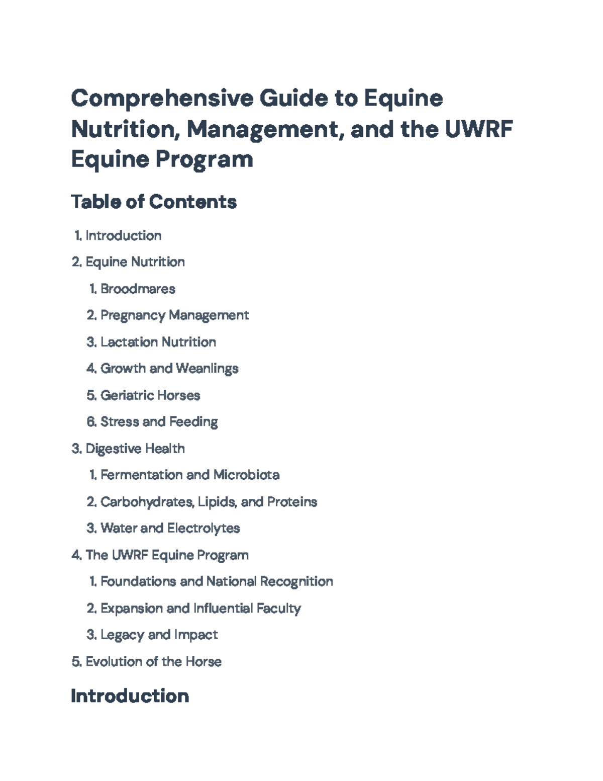 Comprehensive Guide to Equine Nutrition and UWRF Program Overview ...