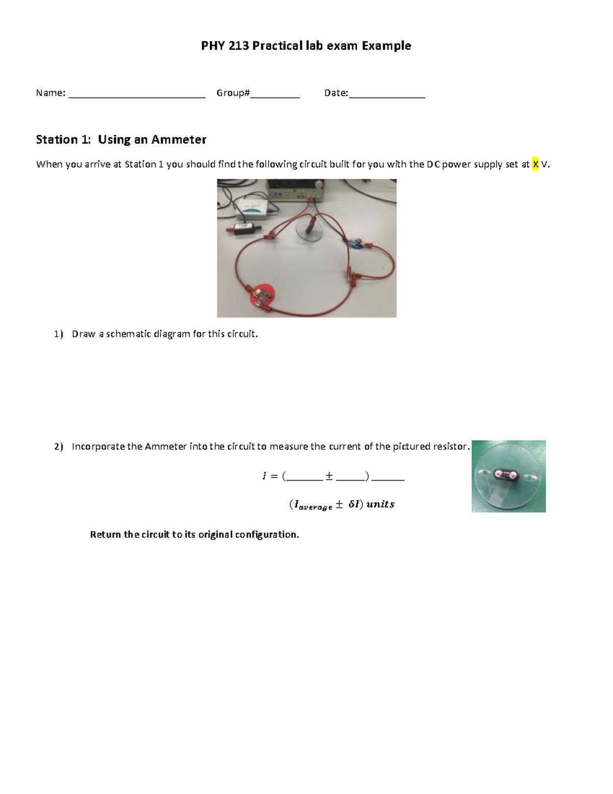PHY 213 Practical Lab Exam: Ammeter Circuit Example - Studocu