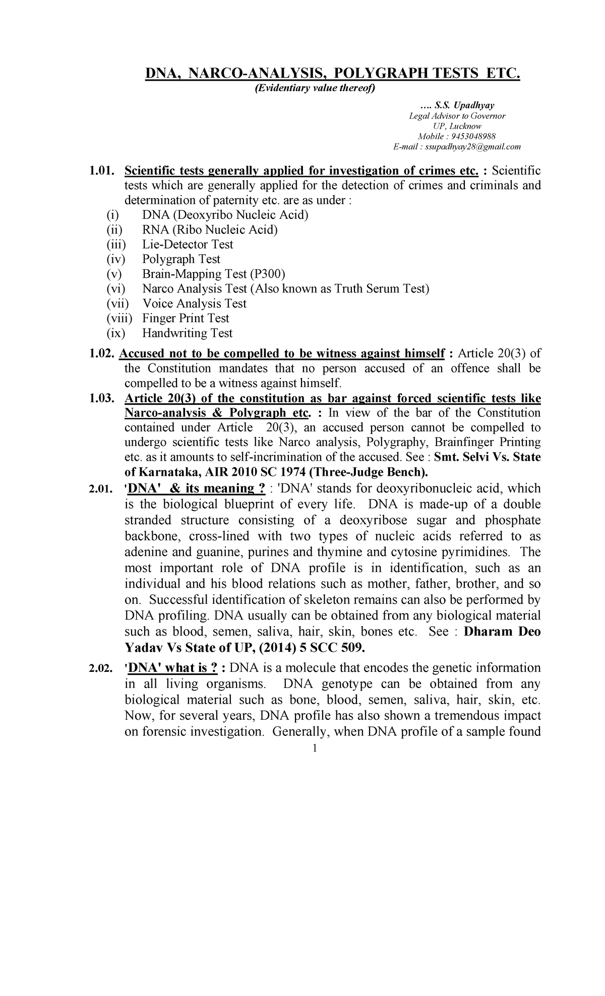 DNA and Polygraph Tests: Evidentiary Value and Legal Implications - Studocu