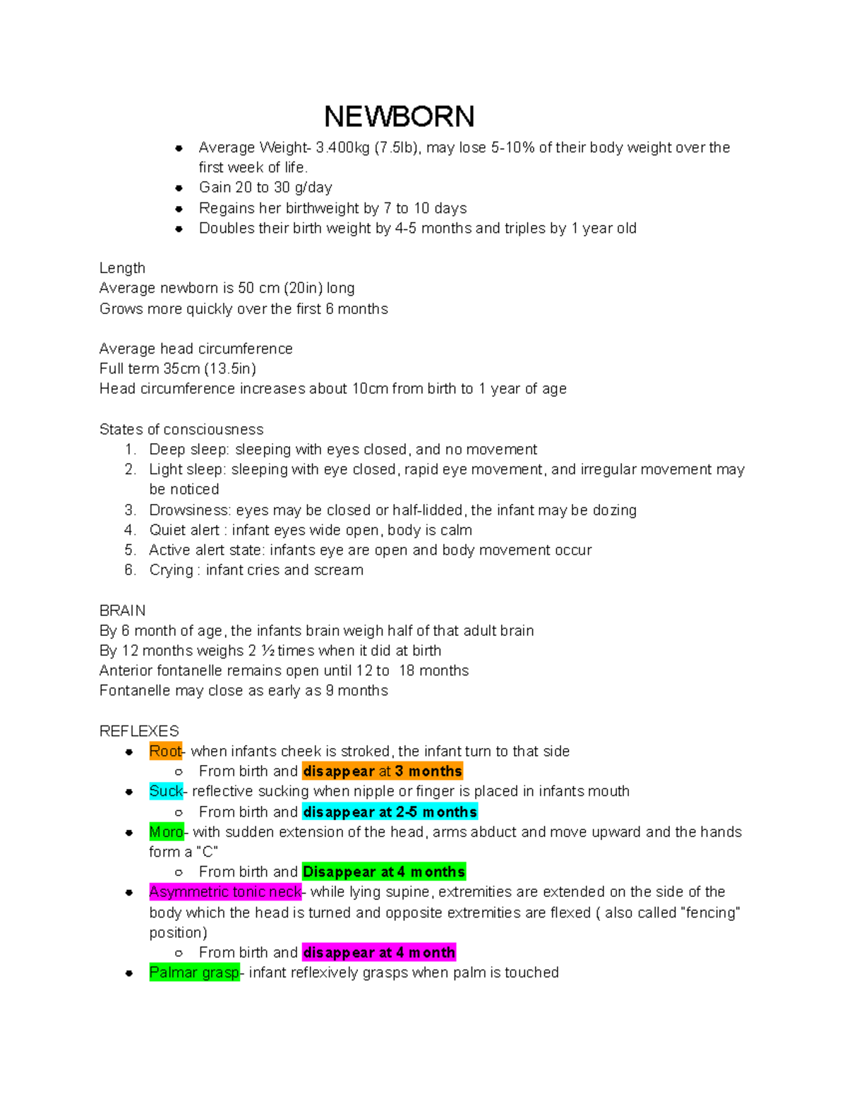 Pediatrics Notes - Developmental Milestones from Newborn to Preschooler ...
