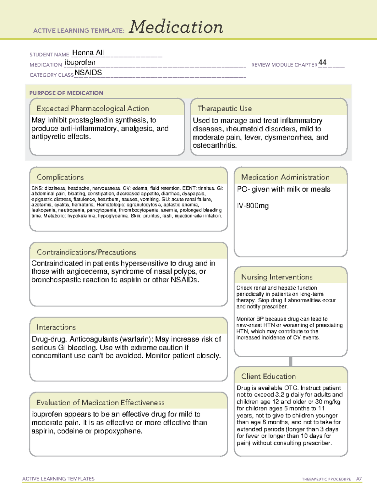 ACTIVE LEARNING TEMPLATE: Ibuprofen Review Module CH__44 NSAIDs - Studocu