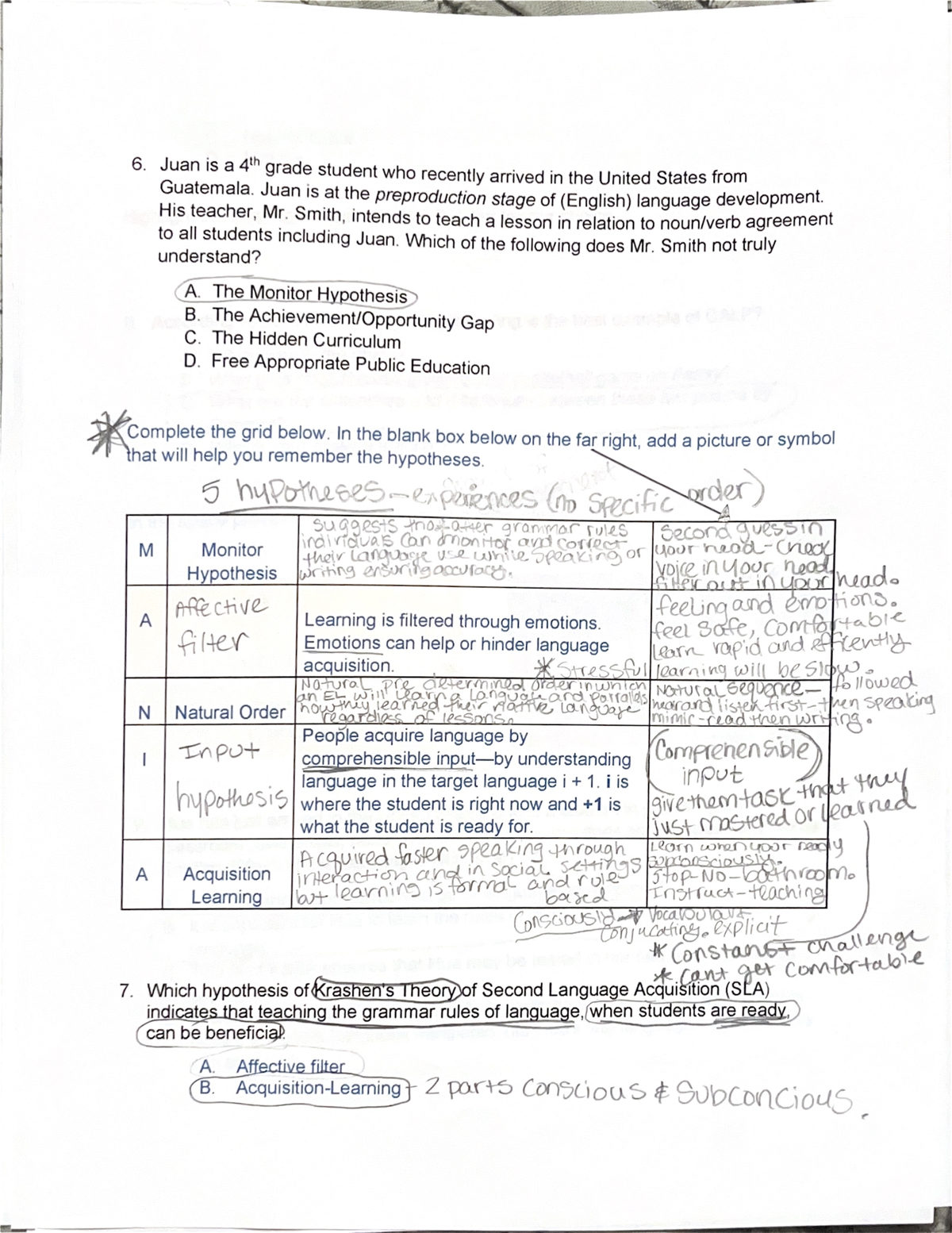 Unit 6 & 7 Study Guide: 2nd Language Acquisition Hypotheses - Studocu