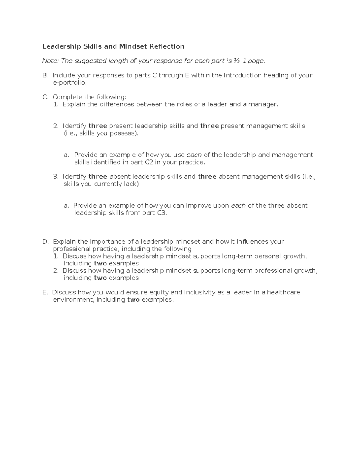 D218 Task 2: Leadership Skills and Mindset Reflection Essay - Studocu