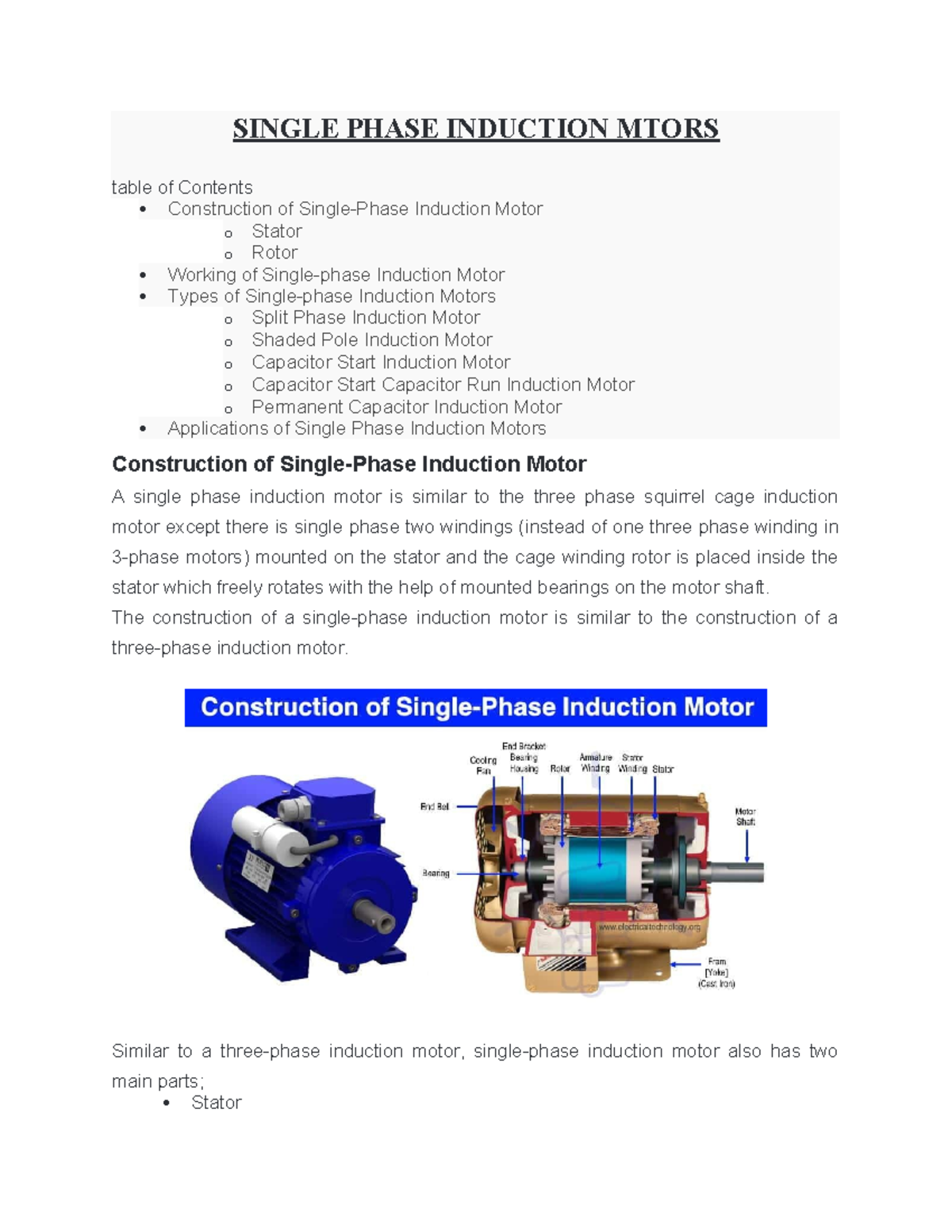 Single Phase Induction Motors: Construction, Types, and Applications ...