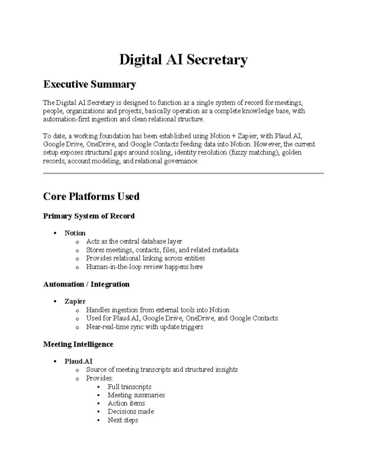 Digital AI Secretary Executive Summary: System Overview & Challenges ...