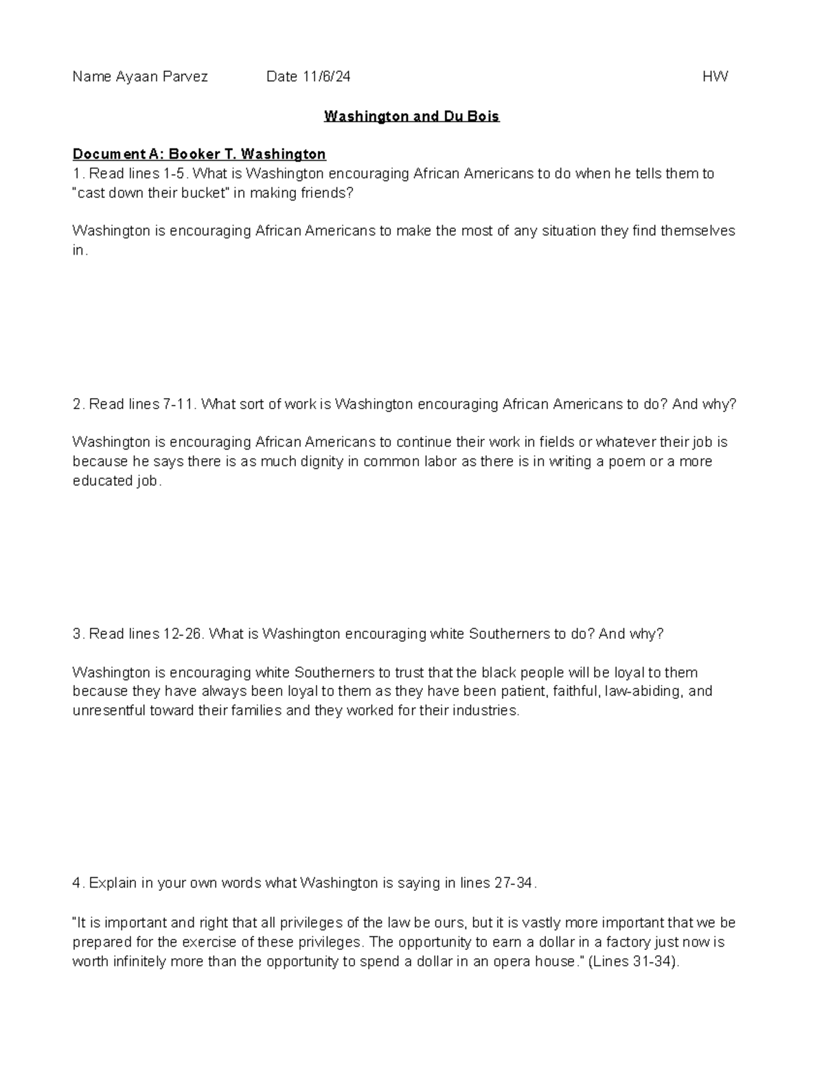 Homework - Analysis of Washington and Du Bois Perspectives - Studocu
