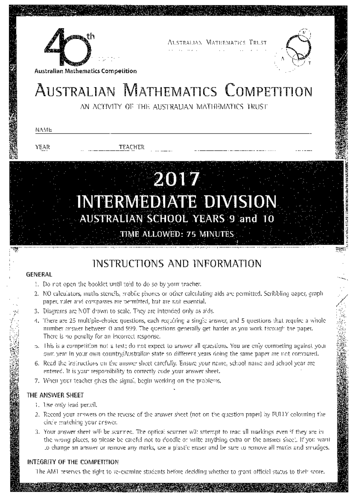 2017 AMC Int. Exam Past Papers and Solutions - Studocu
