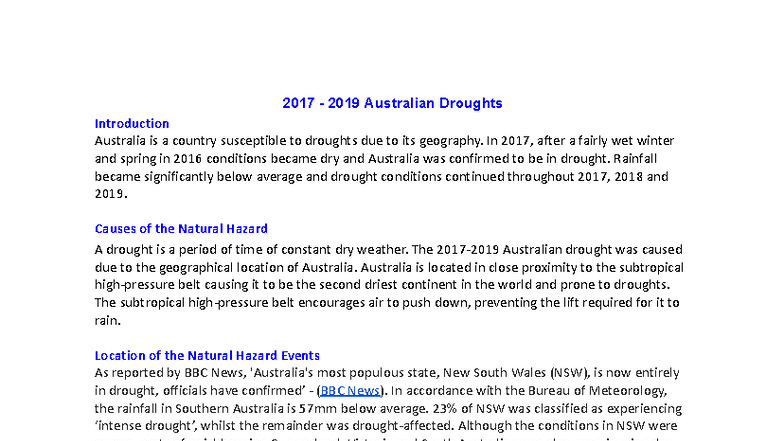 2017-2019 Australian Droughts: Causes, Impacts, and Responses - Studocu