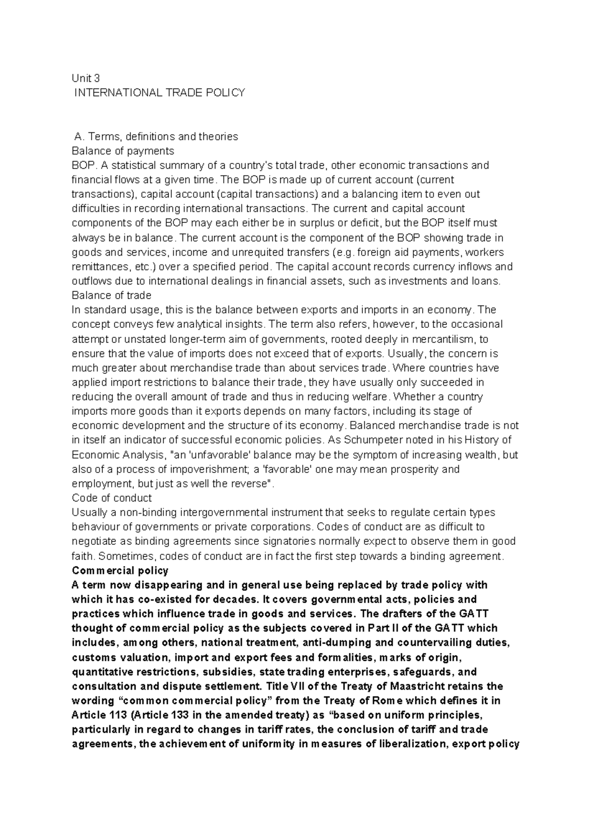 Unit 3 - International Trade Policy Overview and Key Concepts - Studocu