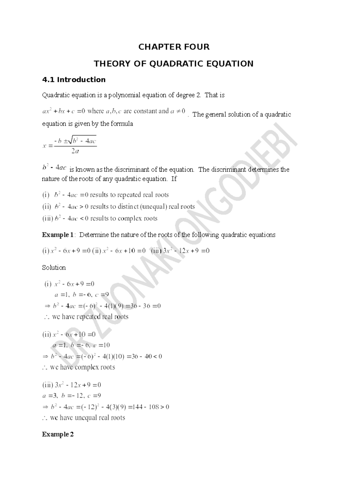 MTH 101 - Lecture Notes: Theory of Quadratic Equations & Sequences ...