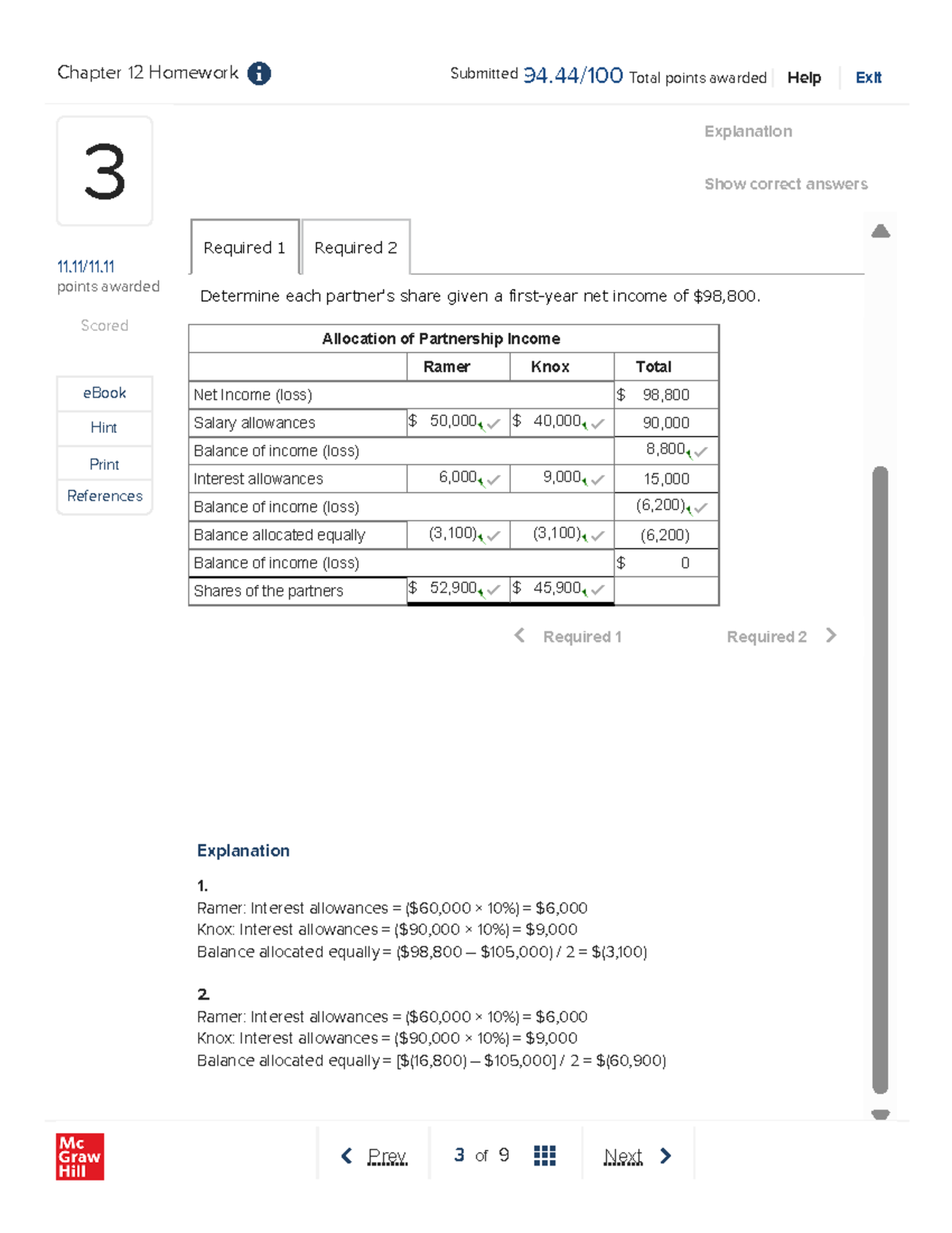 Question 3 - Chapter 12 Homework - Connect - eBook Hint Print References 3 11/11. points awarded ...