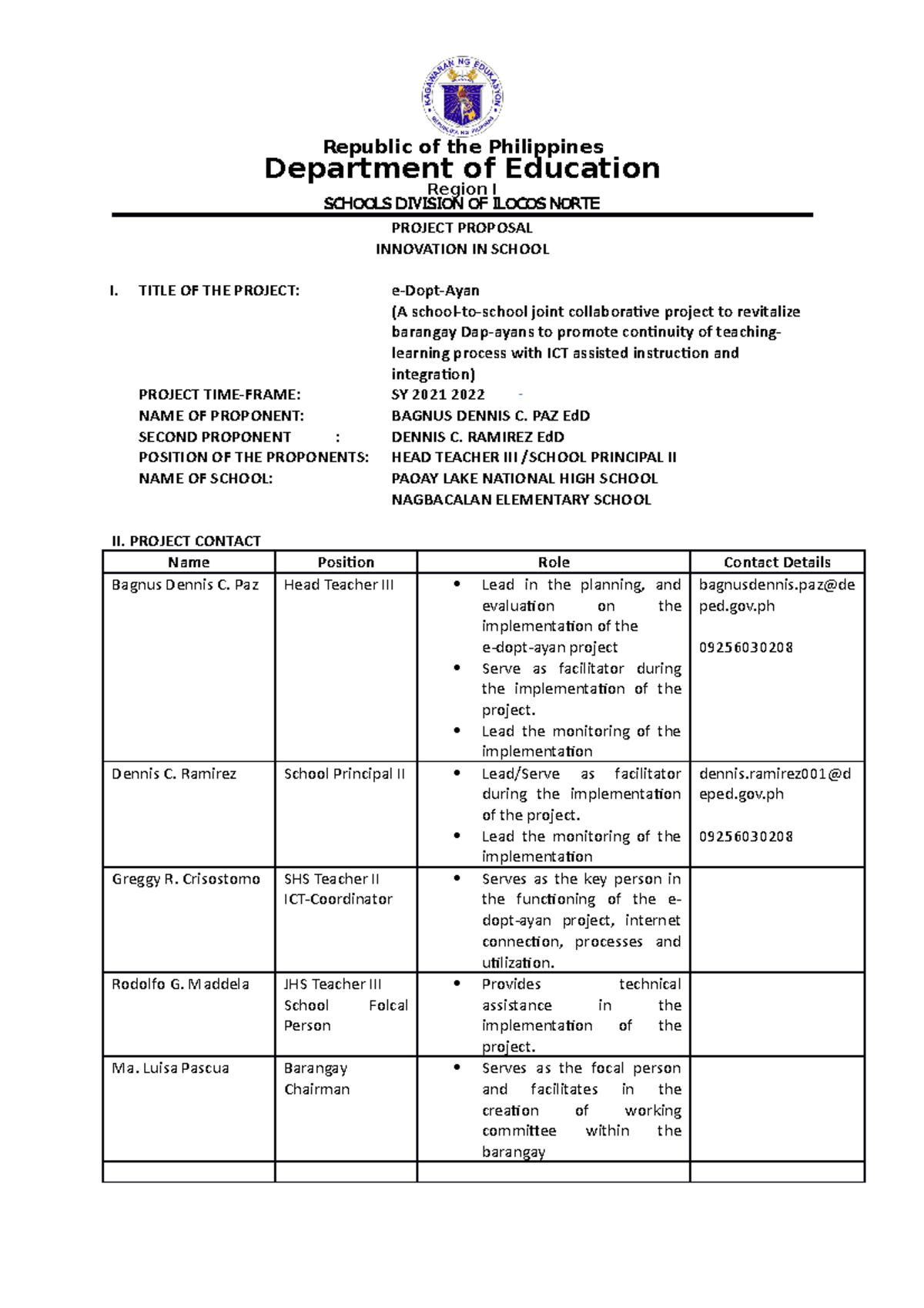 Project Proposal for e-Dopt-Ayan: Innovation in School (Final) - Studocu