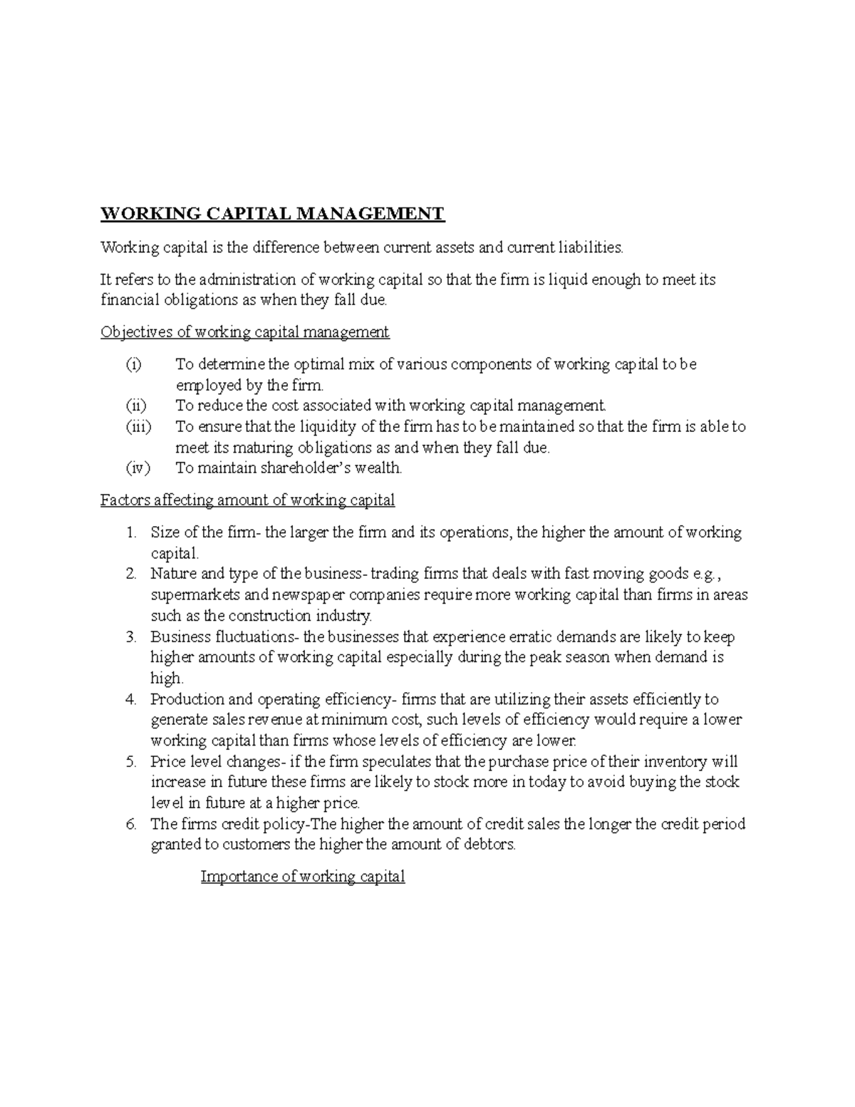 Working Capital Management Atd Notes by Lecturer Benjamin Kinuthia ...