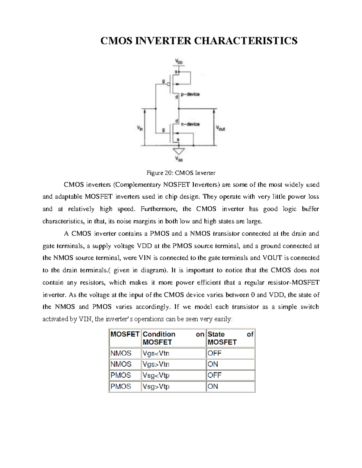 CMOS Inverter Characteristics: Analysis of DC Behavior and Noise ...