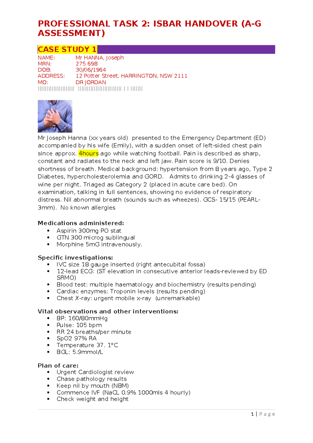 Professional Task 2: ISBAR Handover Case Studies 2025 - Studocu