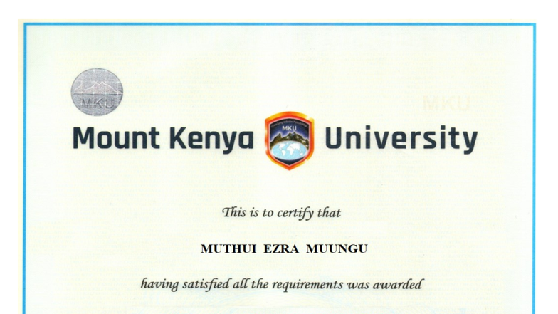 MKU Diploma in Environmental Health Certification - Muthui Ezra - Studocu