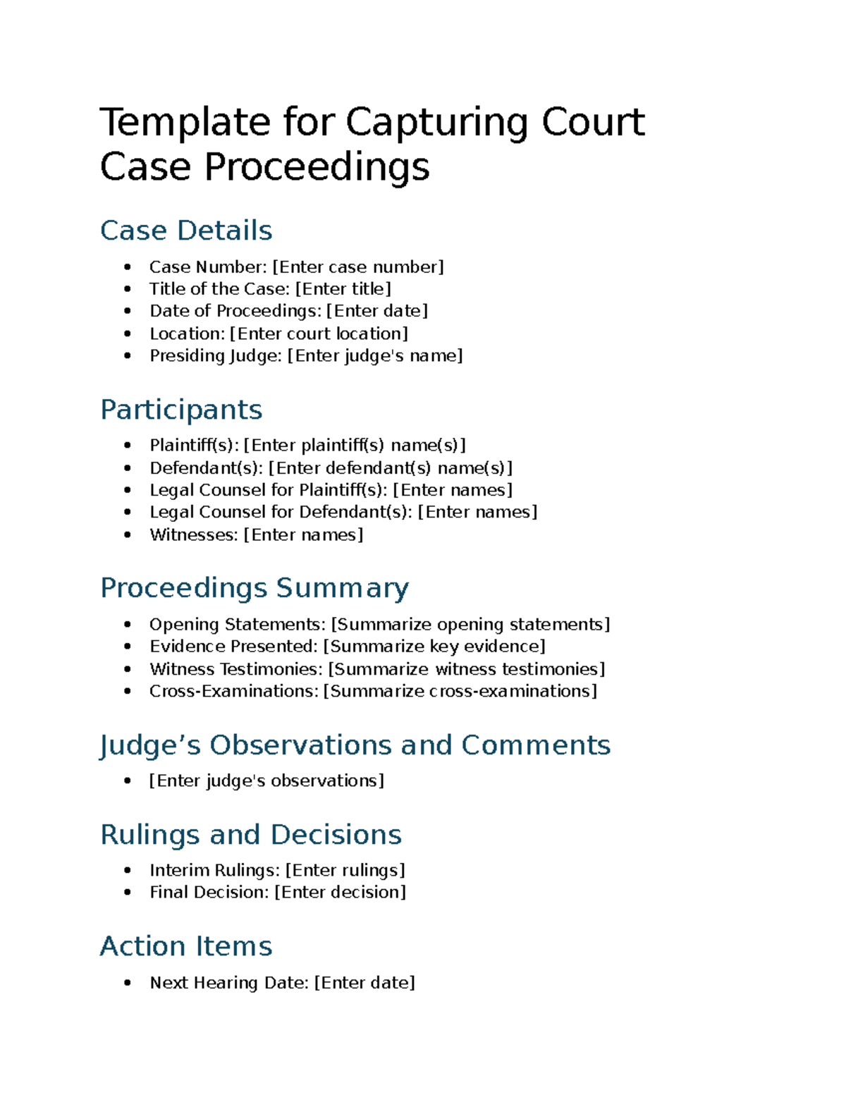 Template for Capturing Court Case Proceedings - Template for Capturing ...