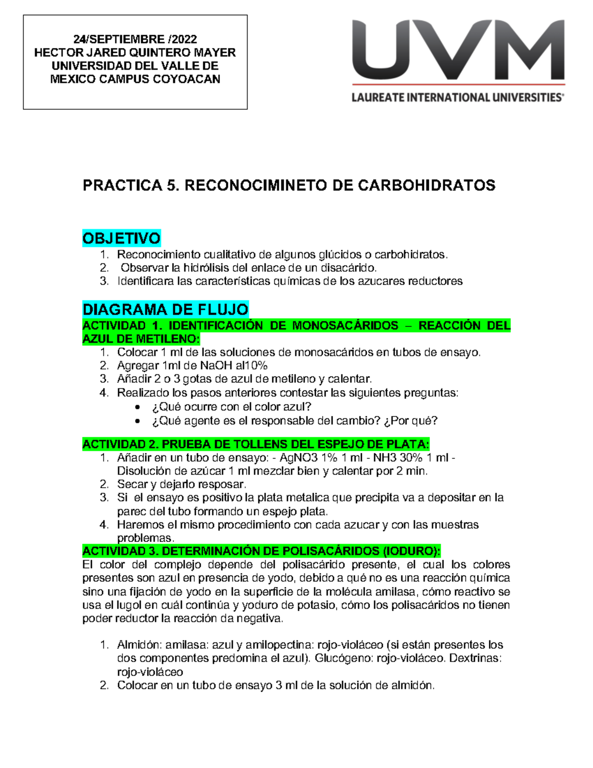 Reporte Previo de Práctica 5: Reconocimiento de Carbohidratos - Studocu