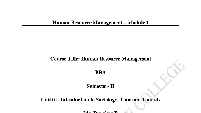 HRM BBA II Module 1: Introduction to Human Resource Management Notes ...