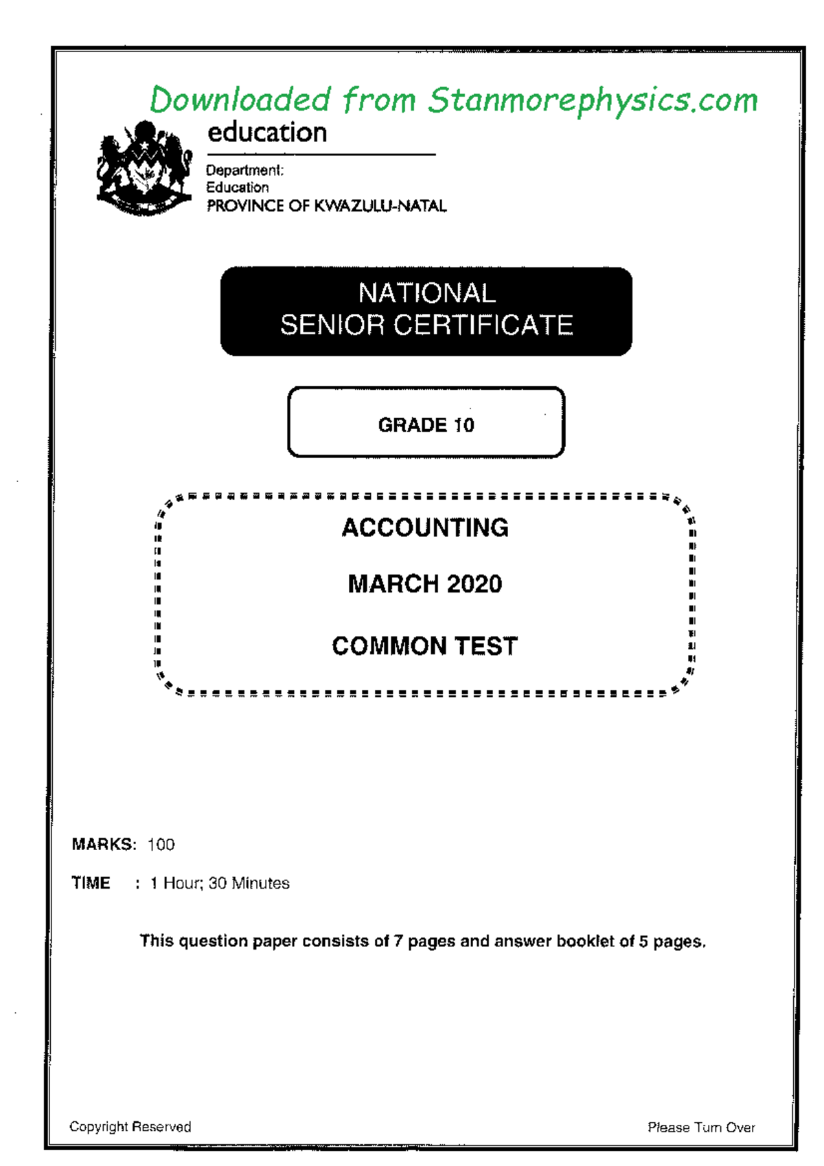 Account March 2020 grade 10 - Downloaded from Stanmorephysics ...