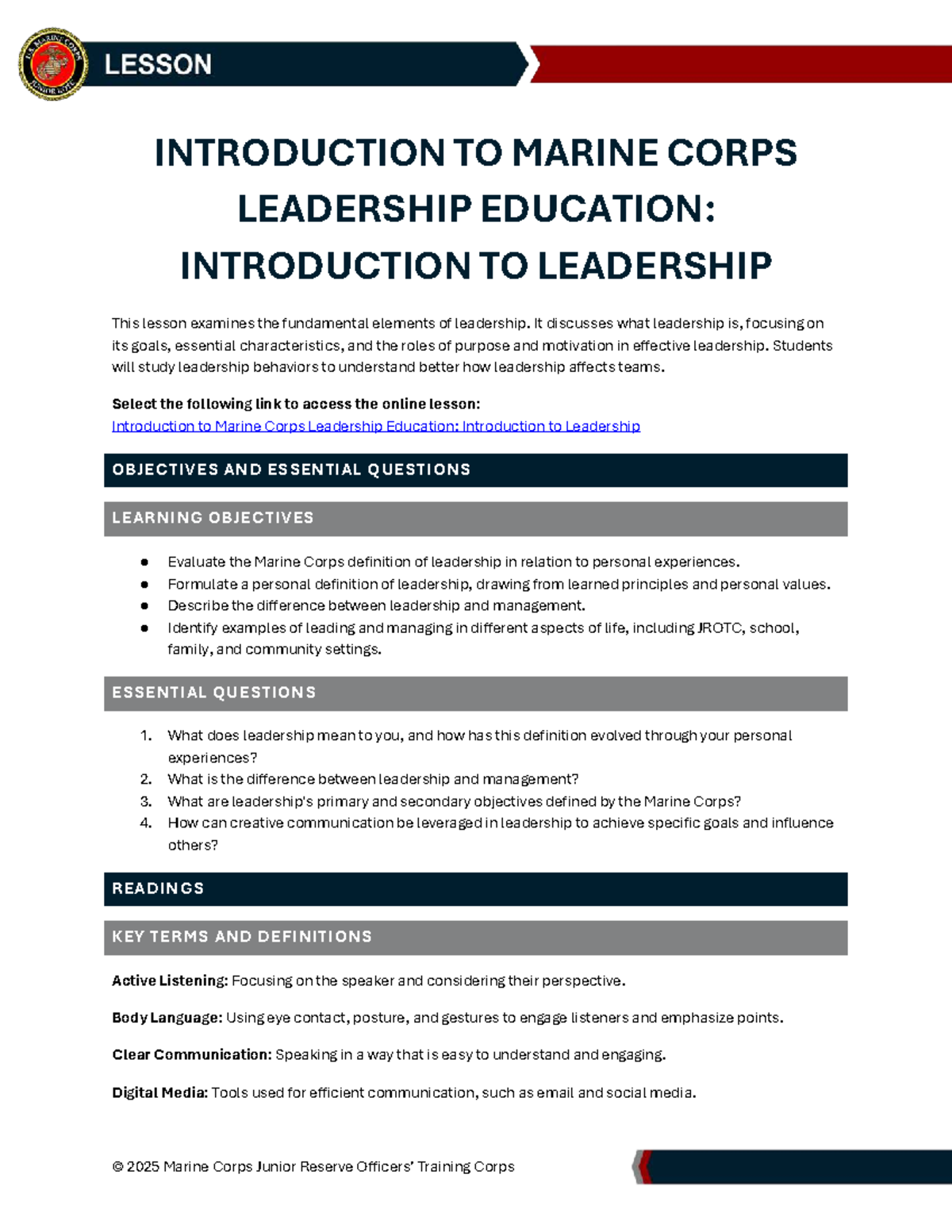 Introduction to Marine Corps Leadership Education: Key Concepts and ...