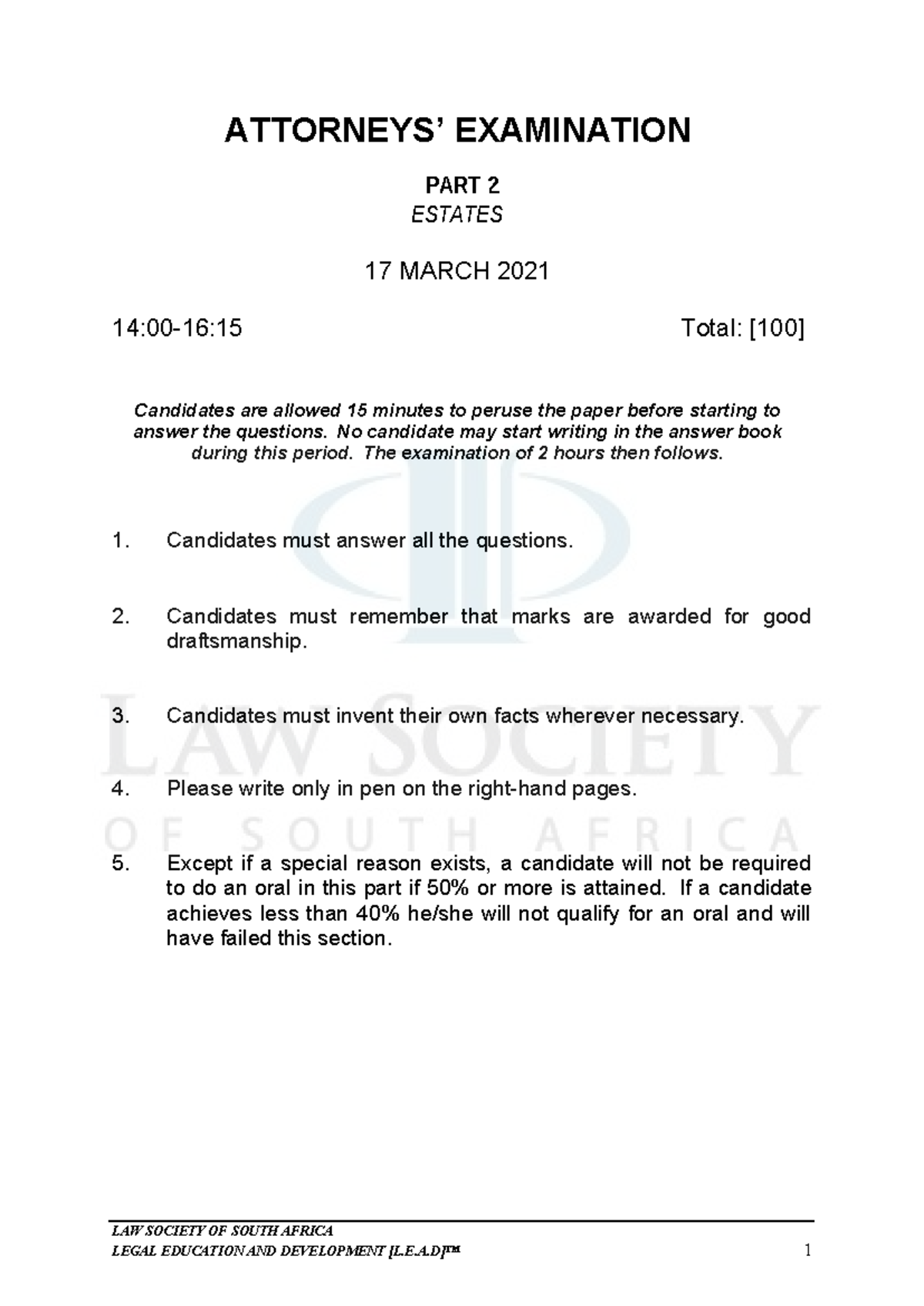 2021 LAW 17-March Final Exam: Estates Part 2 Analysis - Studocu