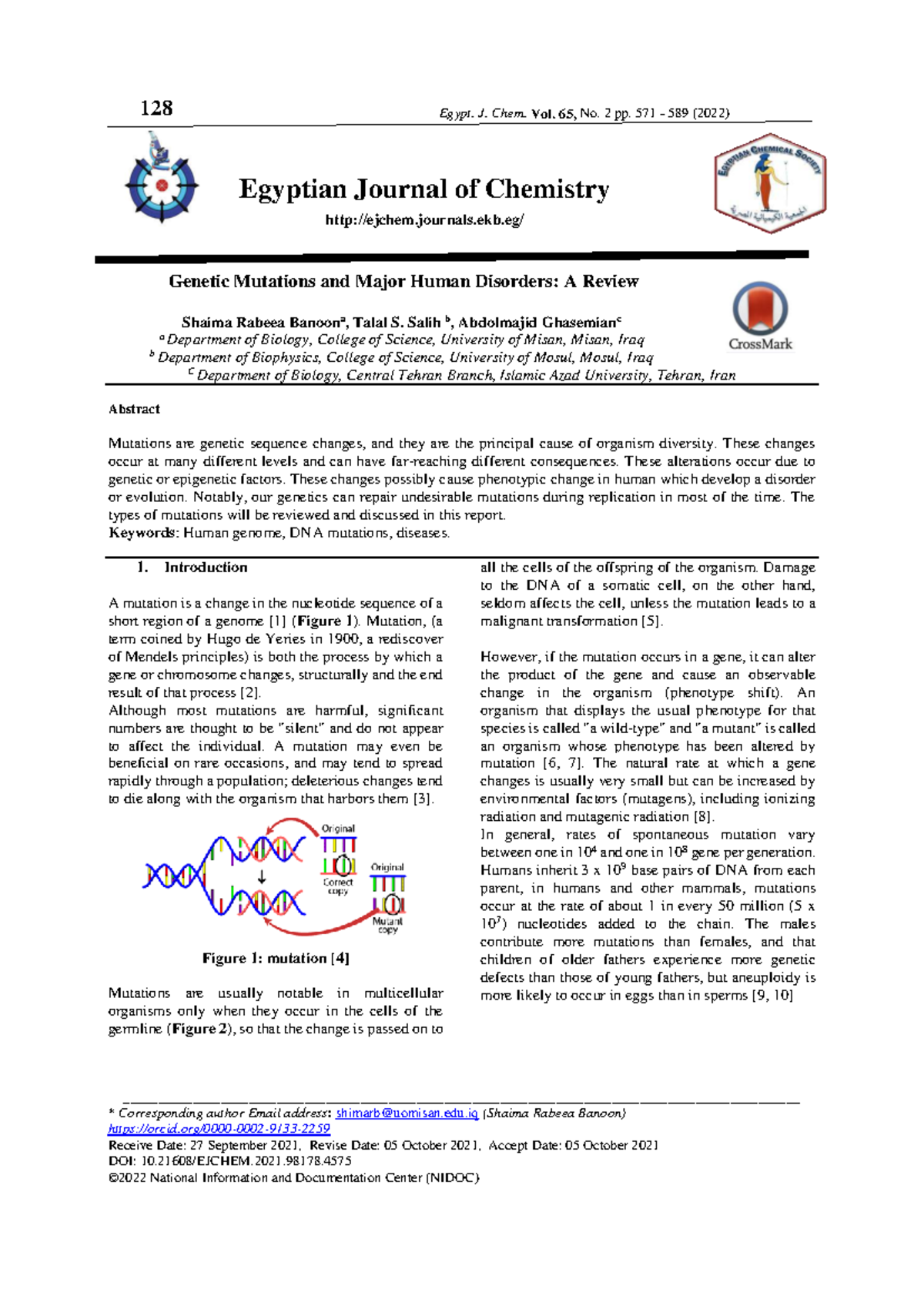 Genetic Mutations and Major Human Disorders: A Review (128 Egypt. J ...