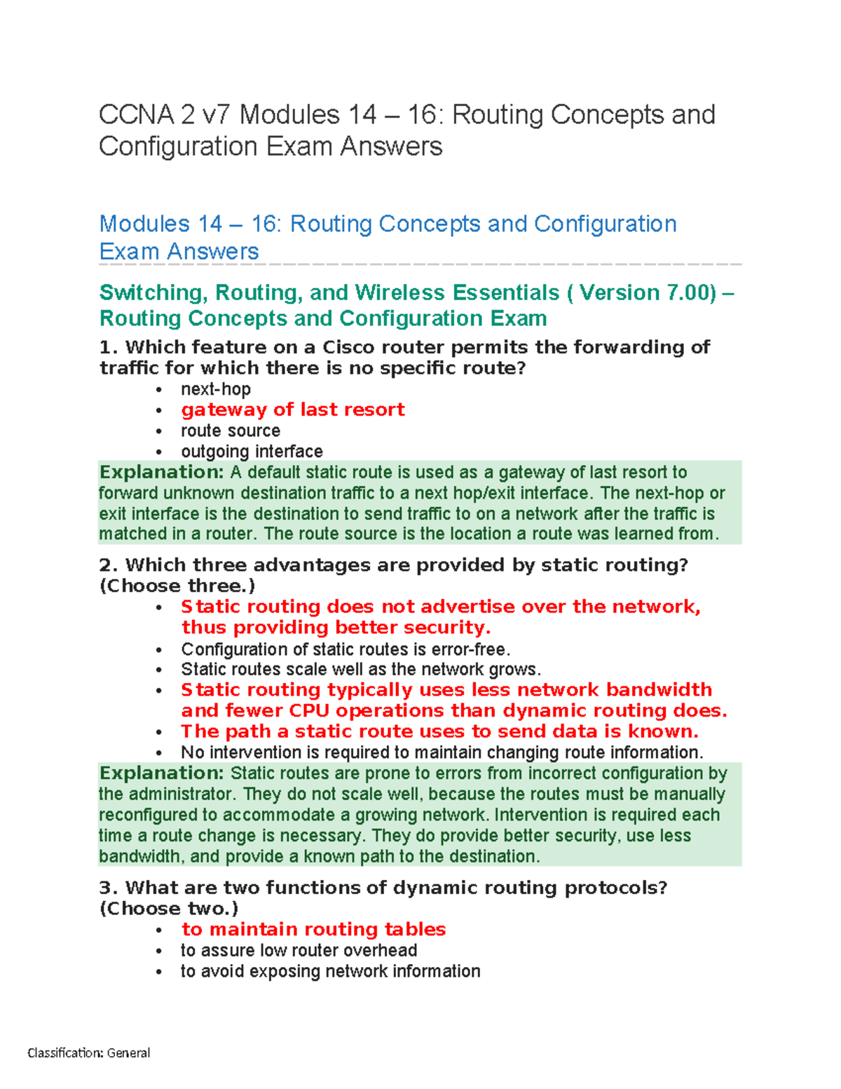 TECH 1203 - CCNA 2 v7 Modules 14-16: Routing Concepts Exam Answers - Studocu