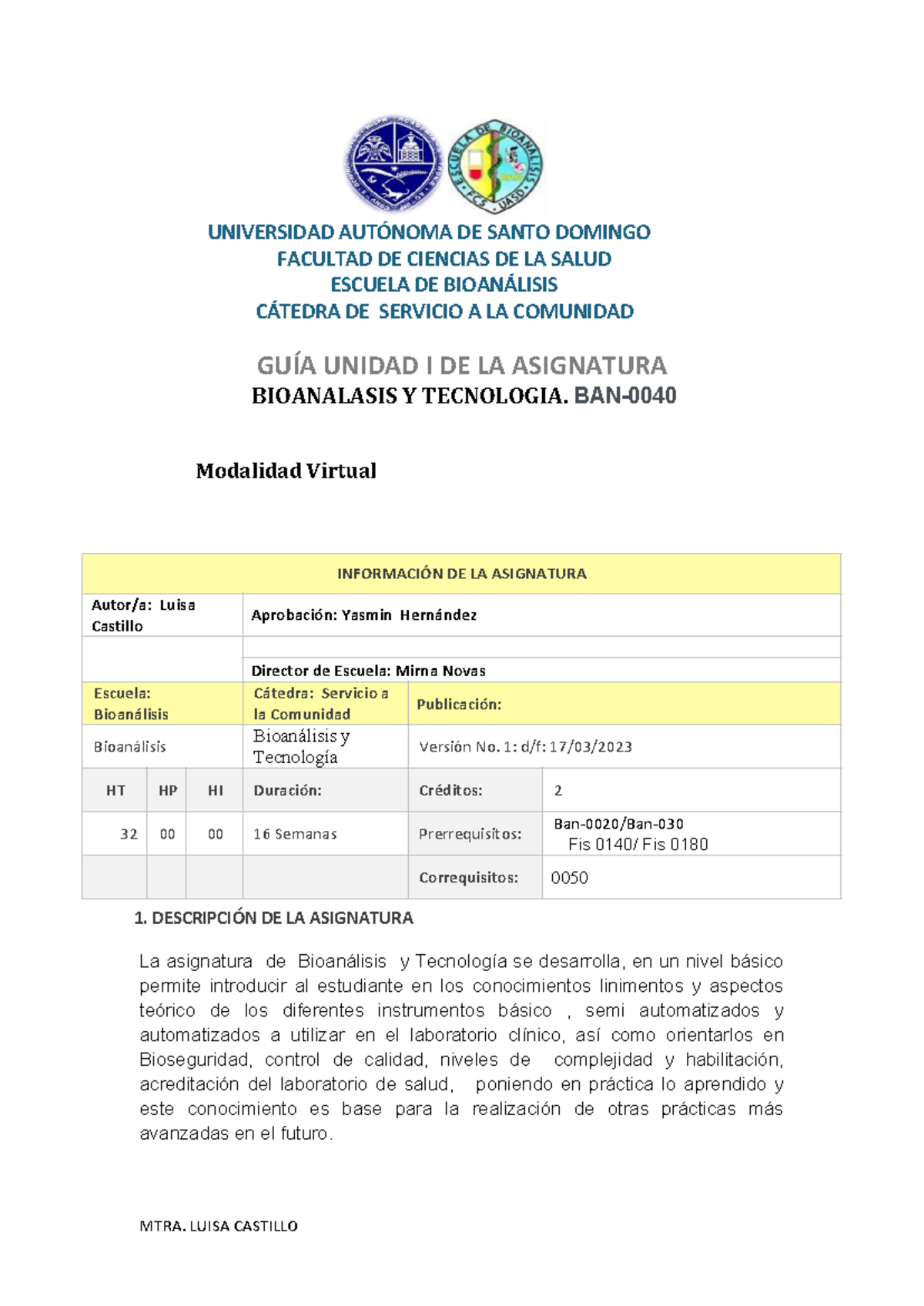 GUÍA UNIDAD I - BIOANÁLISIS Y TECNOLOGÍA (BIO 32) - Studocu