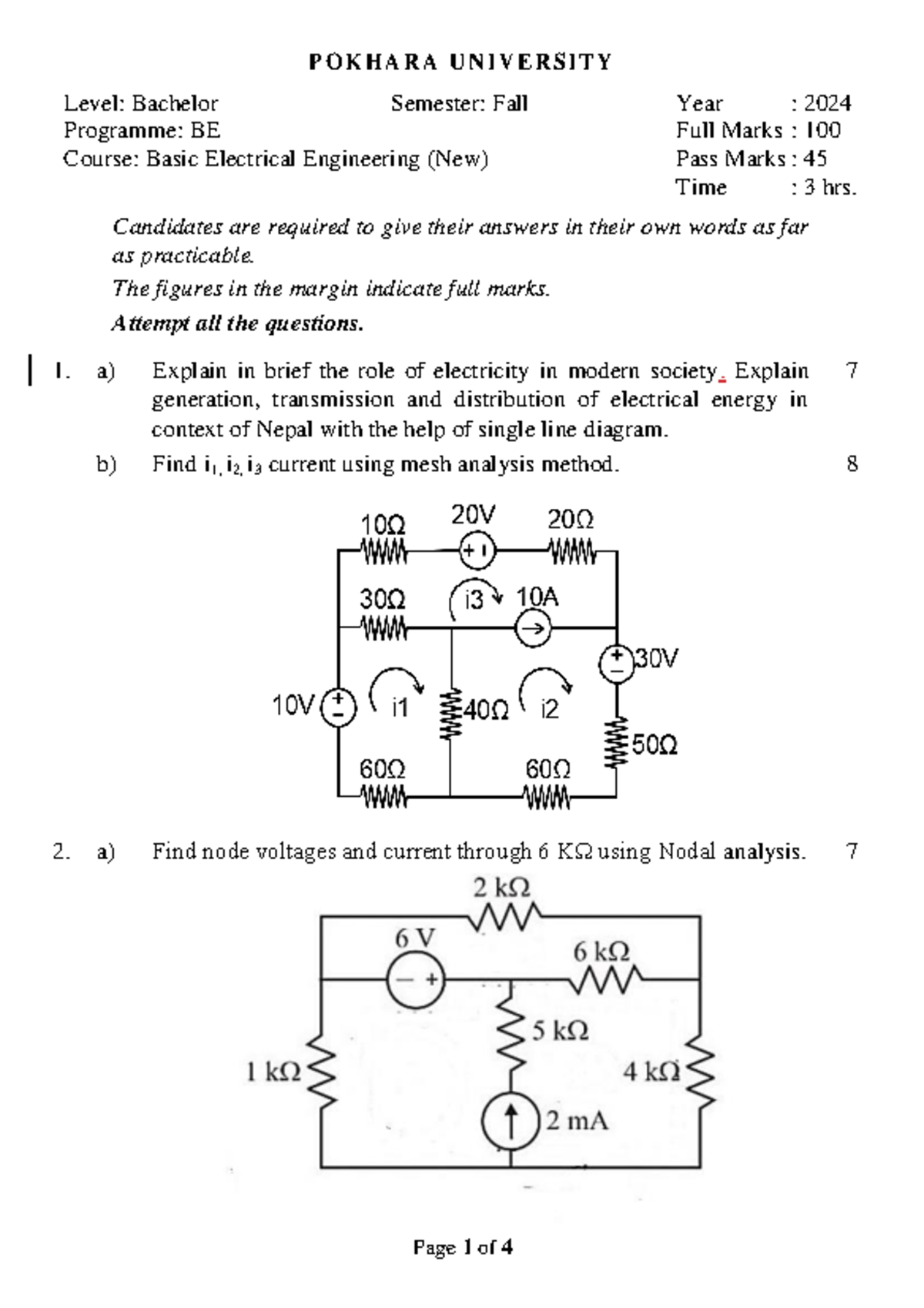 Basic Electrical Engineering (New) - BE Fall 2024 Exam Guide - Studocu
