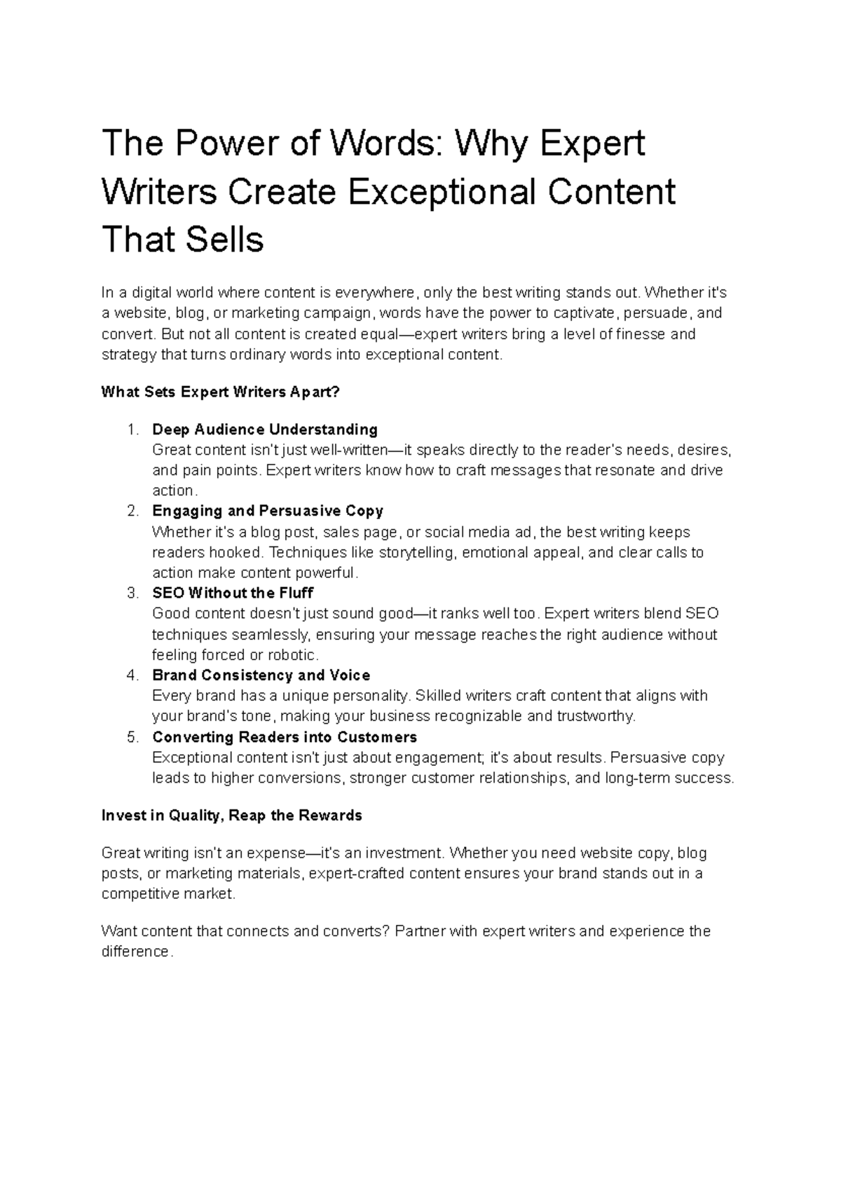 The Power of Words Why Expert Writers Create Exceptional Content That ...