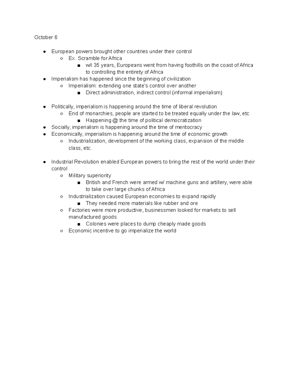 The New Imperialism lecture notes (HIST-102) - October 6 European ...