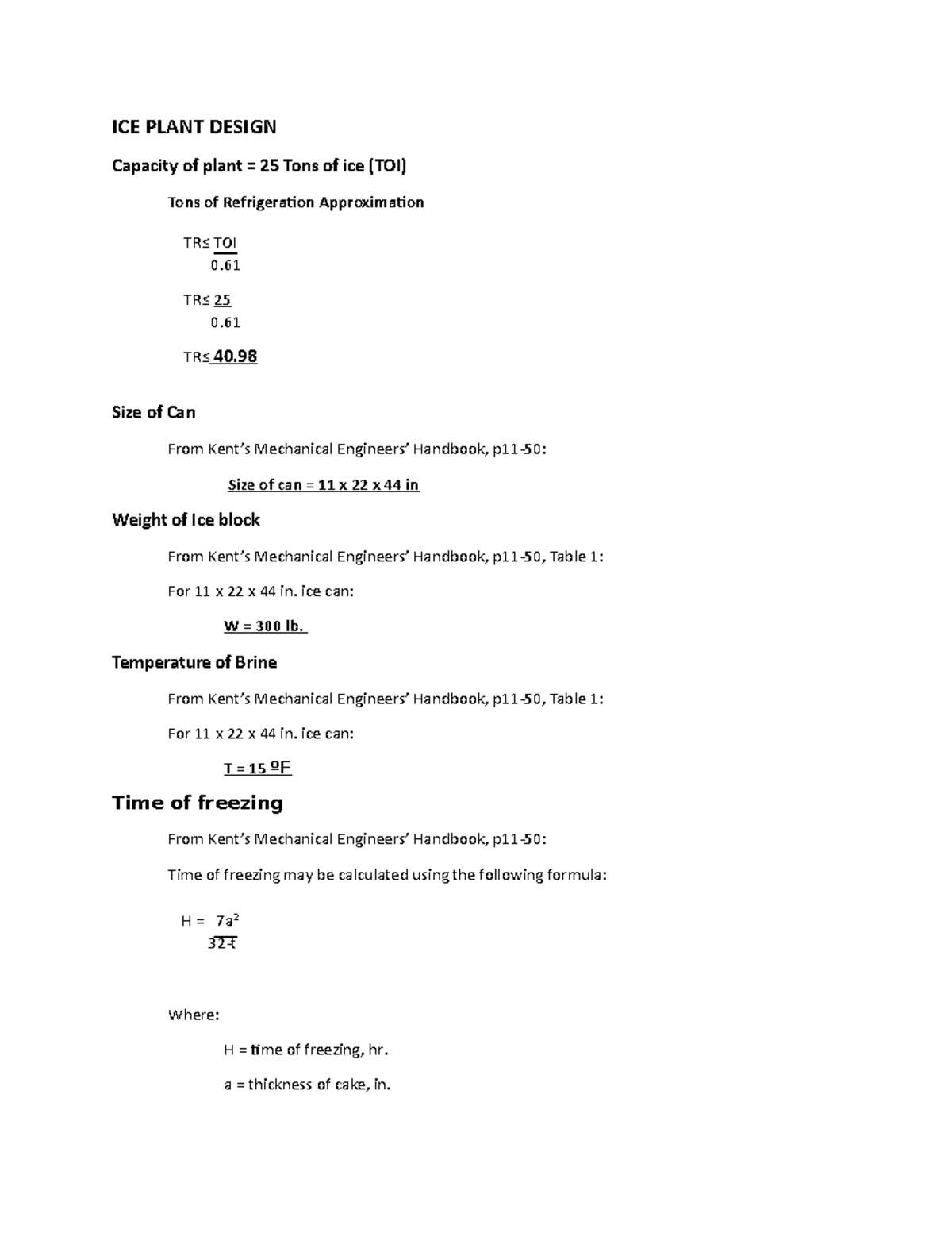 ICE-204 Brine Tank Specification and Cooling Load Calculation - Studocu