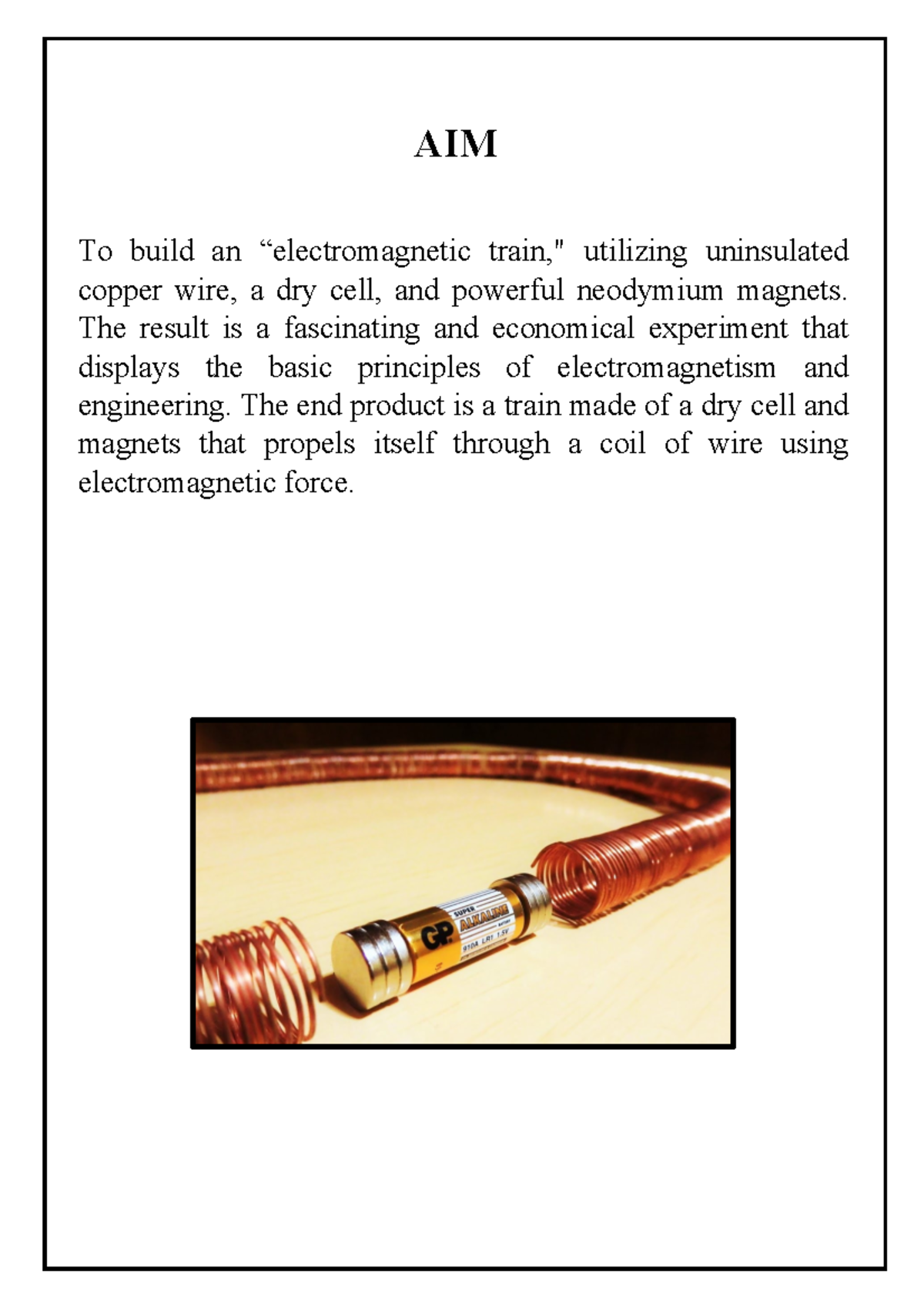 Electromagnetic Train Project - Class 12 STEM Experiment Guide - Studocu