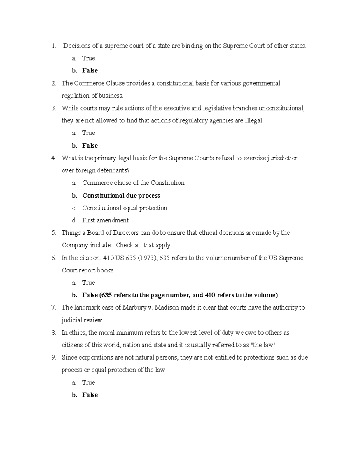 MC Practice Answers - Mock Test for Law Course (LAW 101) - Studocu