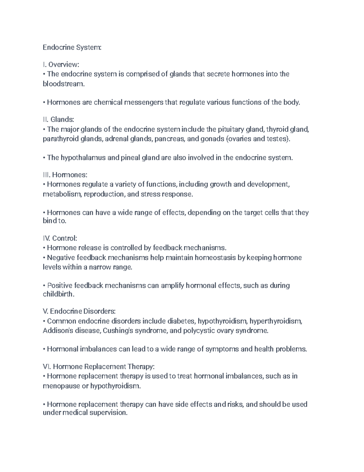 Endocrine System Notes - Endocrine System: I. Overview: The endocrine ...