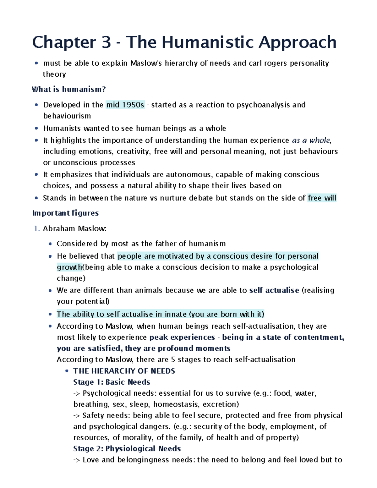 Chapter 3 - The Humanistic Approach: Maslow's Hierarchy & Rogers ...