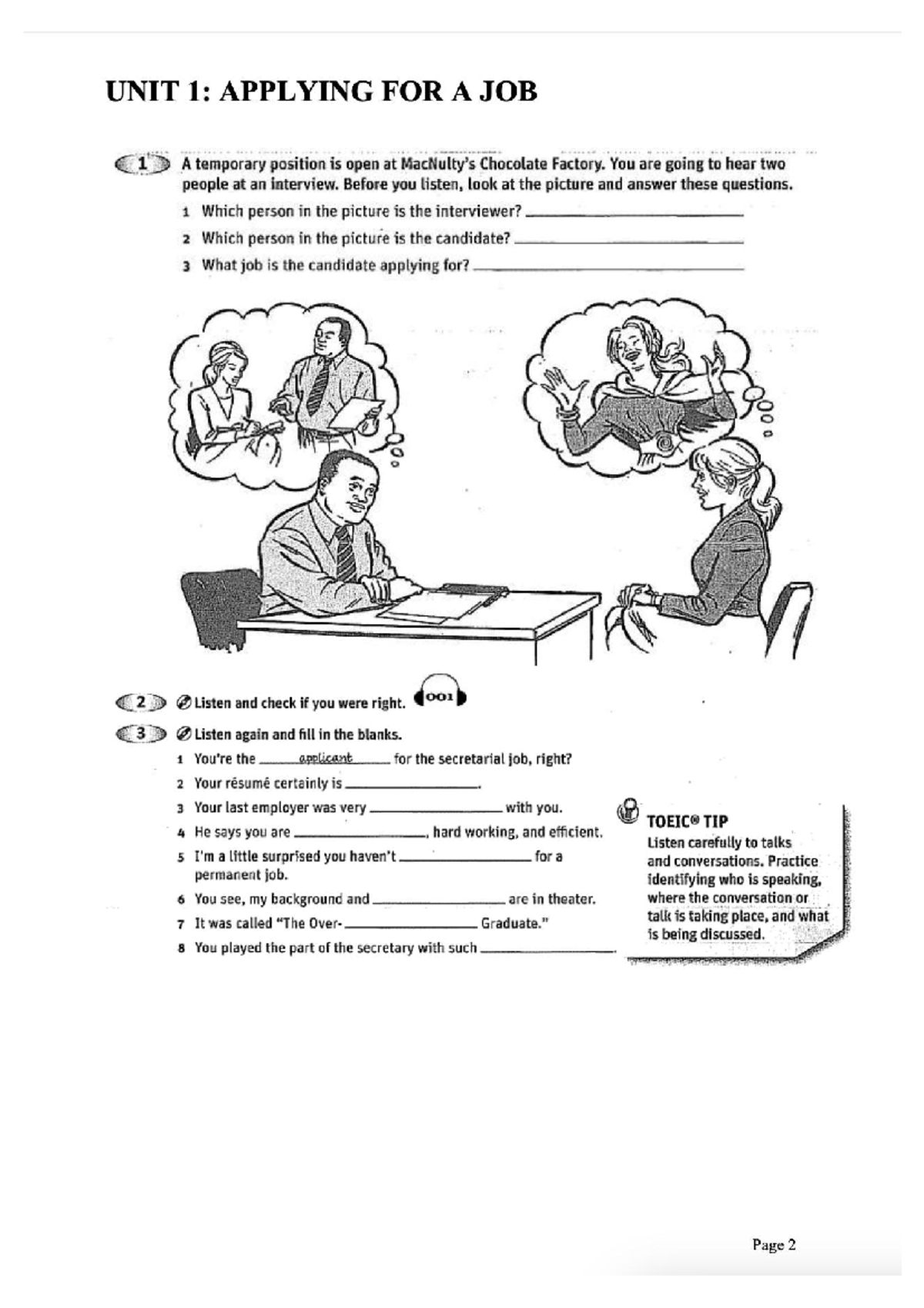 Unit 1: Applying for a Job - Listening Exercises and Key Vocabulary ...