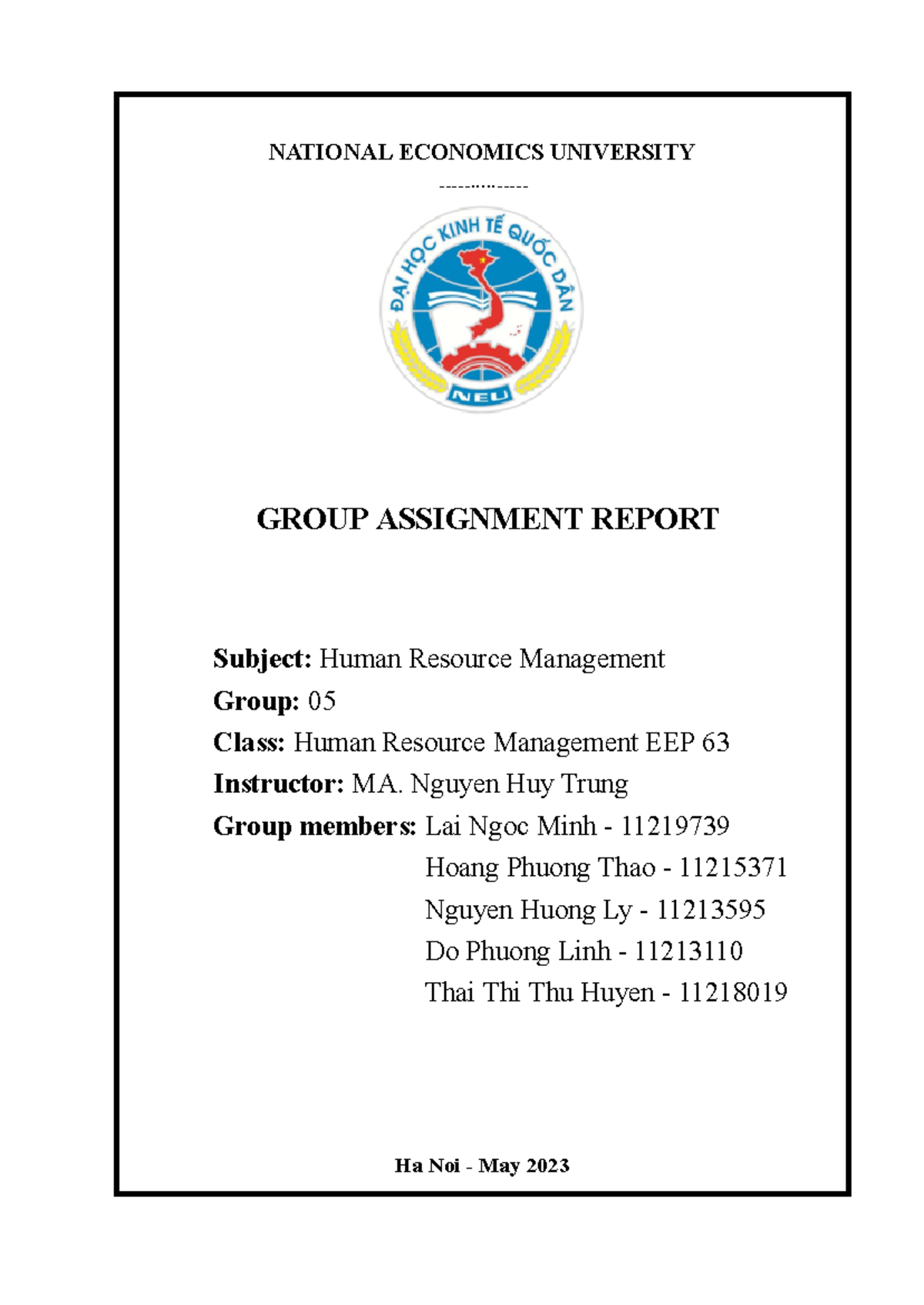 Group 5 Group Assignment HRM - NATIONAL ECONOMICS UNIVERSITY - GROUP ...