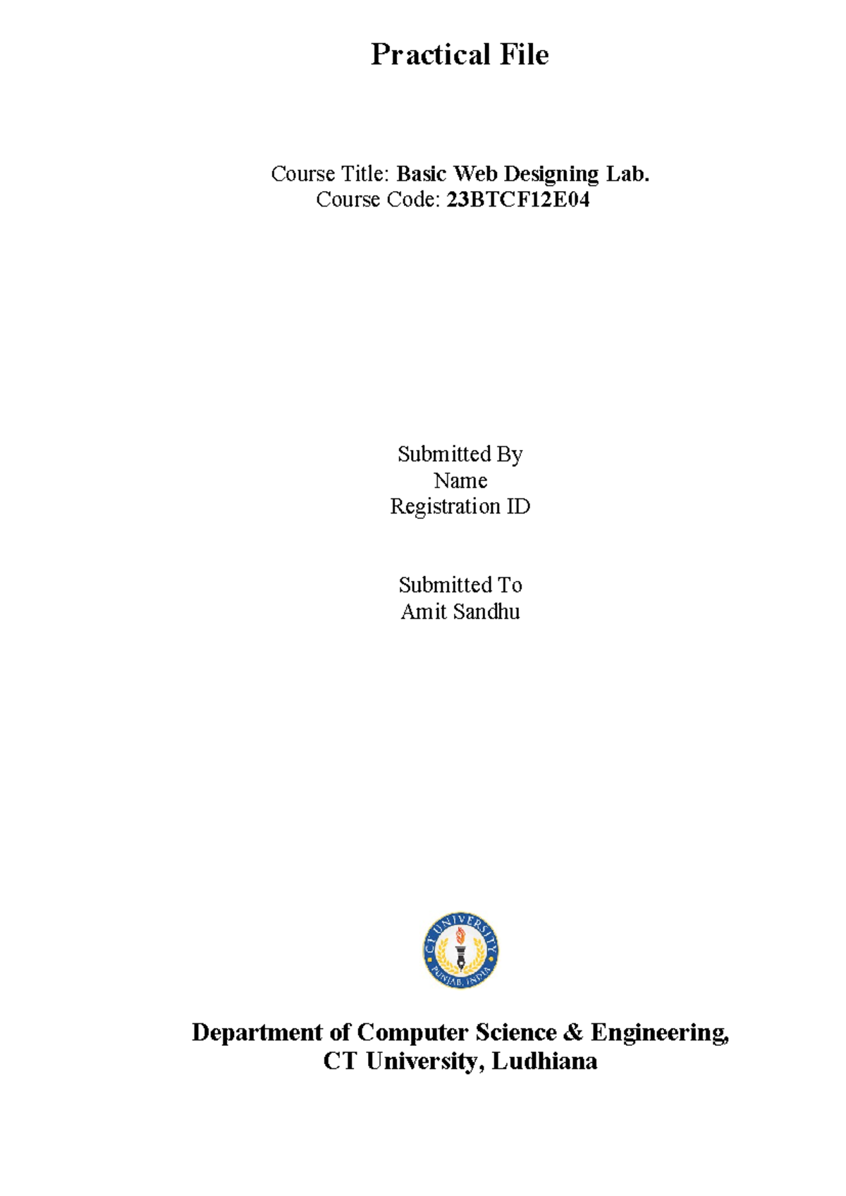 Practical File for Basic Web Designing Lab (23BTCF12E) - Studocu
