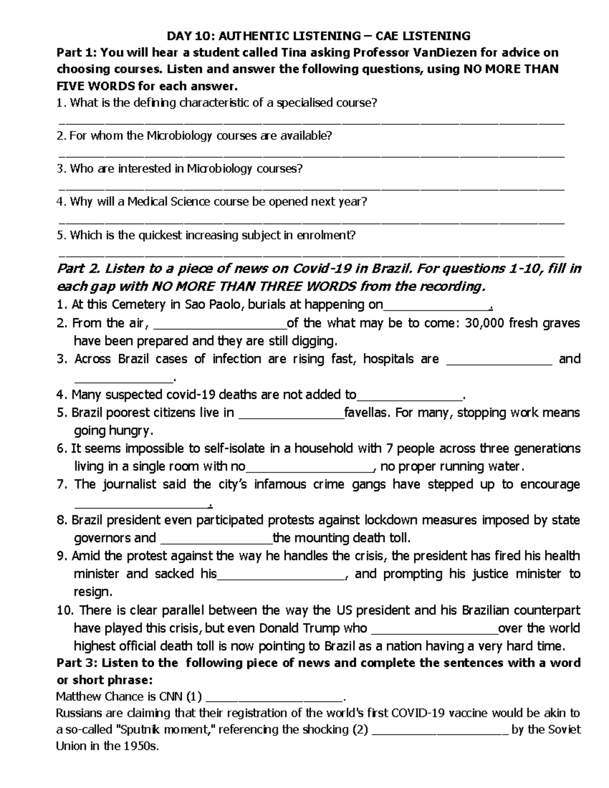 DAY 10 - Authentic Listening Activities for CAE Listening Exam - Studocu