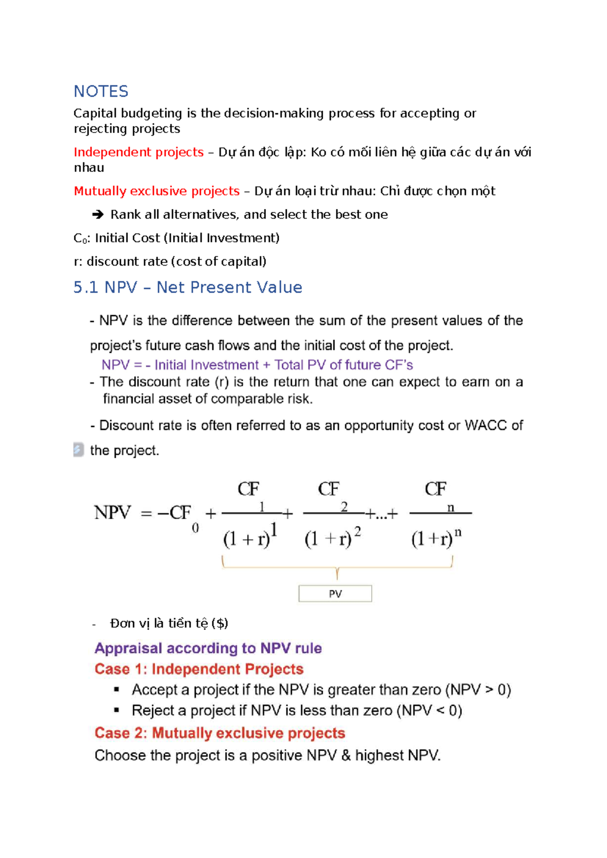 Chapter 5 Notes - Capital Budgeting & Investment Decisions - Studocu