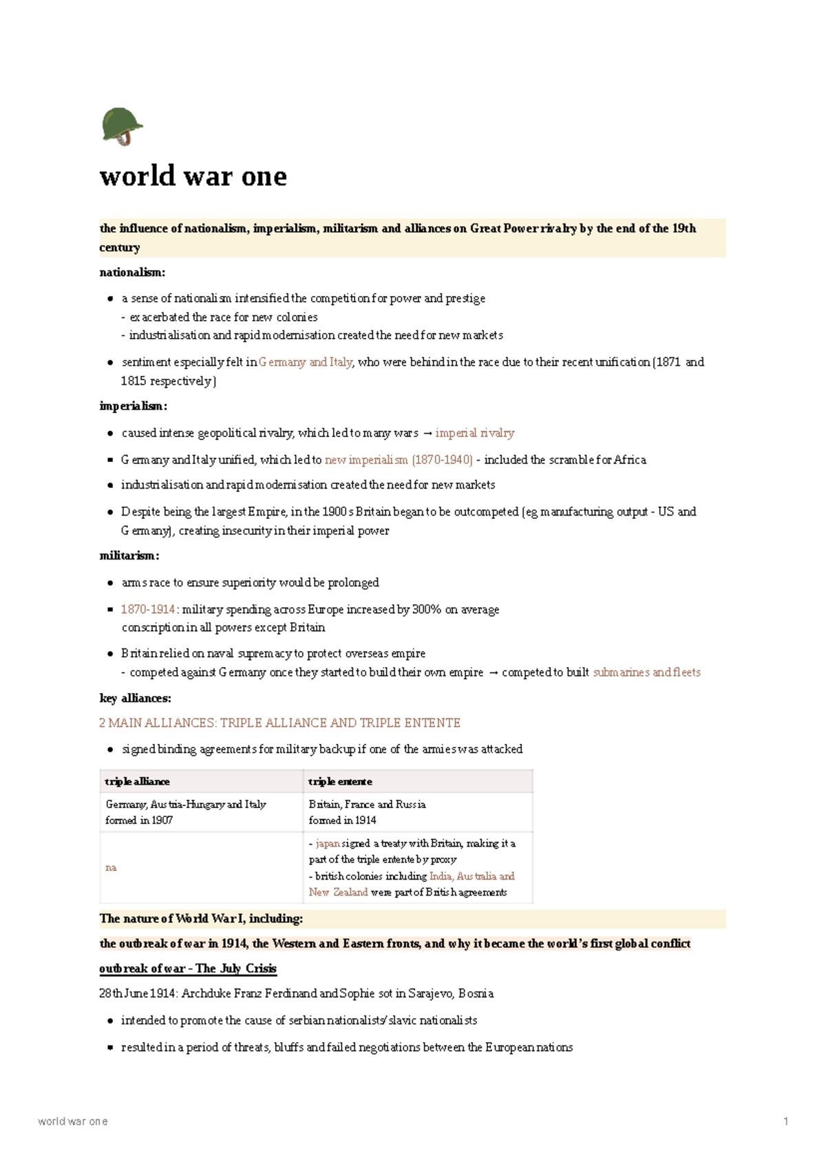 World War I Notes: Nationalism, Imperialism, Militarism & Alliances ...