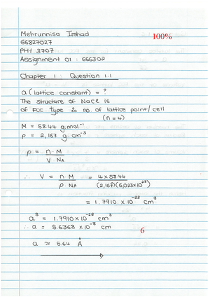 2023 Assignment 06 memo - PHY3707 - PHY3707/ 206 / 0 / 2023 Tutorial Letter 206 / 0 / 2023 Solid ...