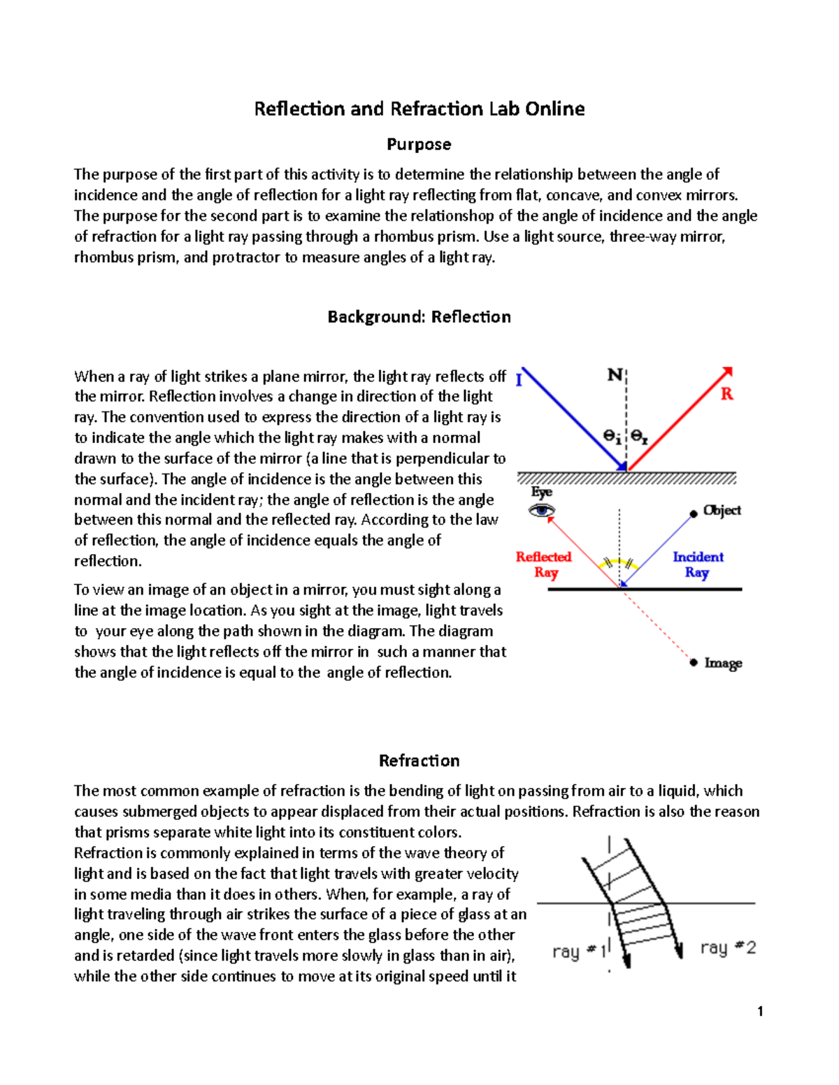 Reflection and refraction lab (PHYS 101) - Studocu